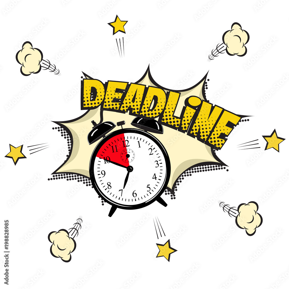 Deadline concept illustration in comic book style. Vector alarm clock ...