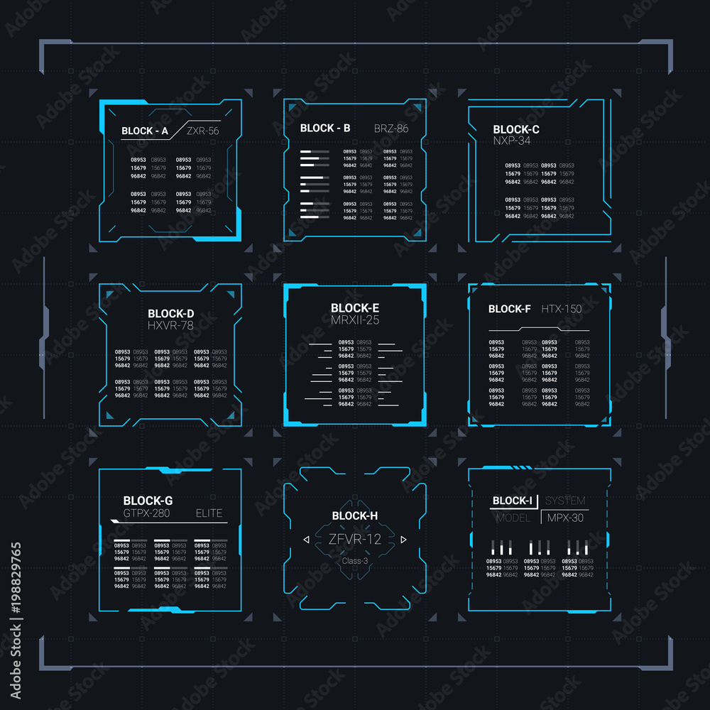 Sci Fi Futuristic HUD User Interface Square Frames Set. Abstract UI ...