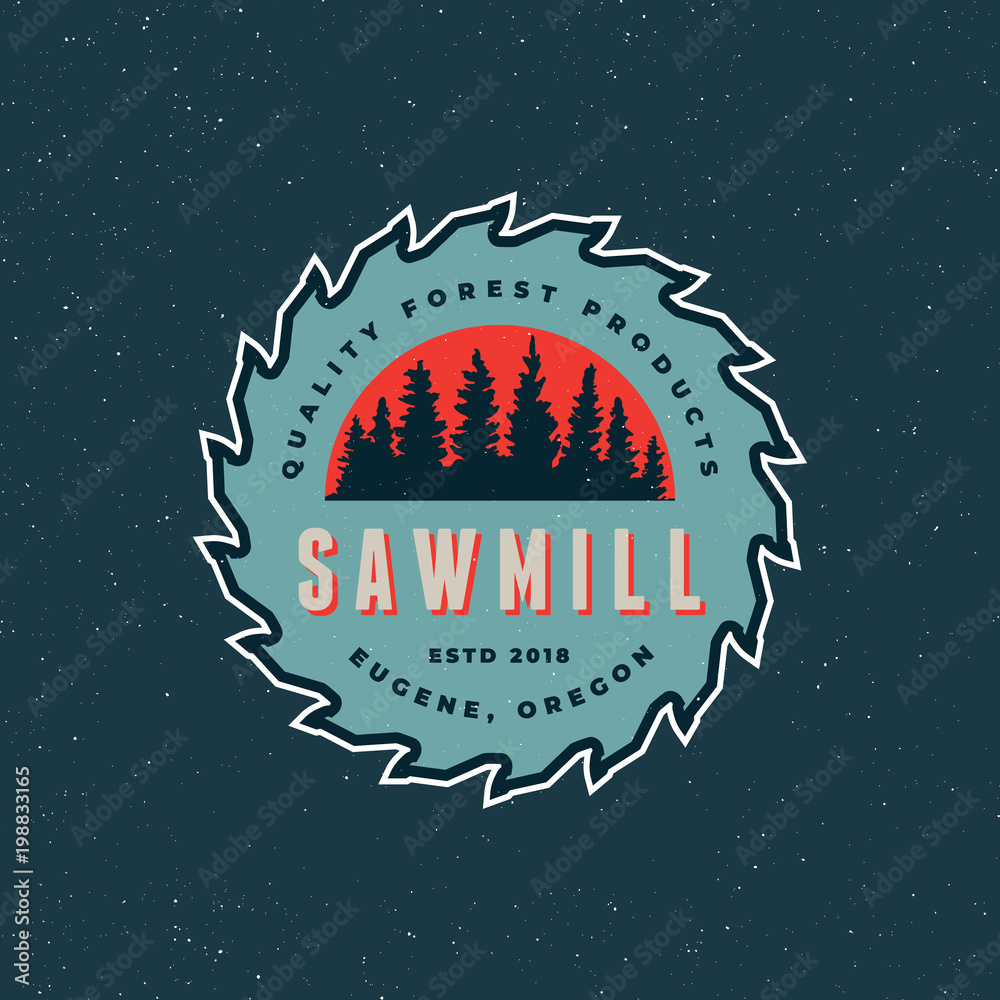 sawmill logo. retro styled woodwork emblem. vector illustration Stock ...