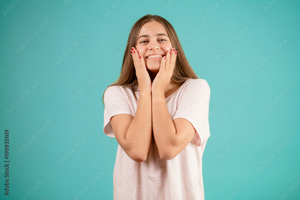smiling spa model young woman like her clean scin after taking a shower ...