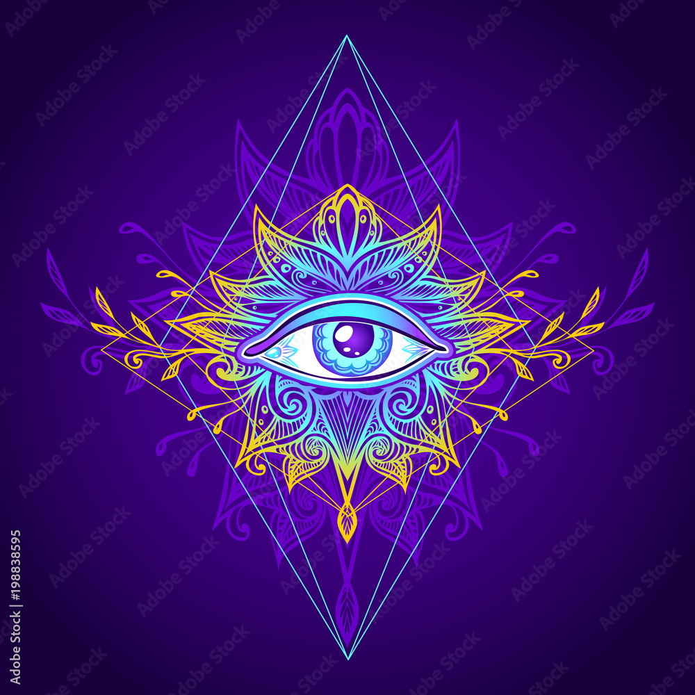 Abstract symbol of All-seeing Eye in Boho Indian Asian Ethnic style in ...