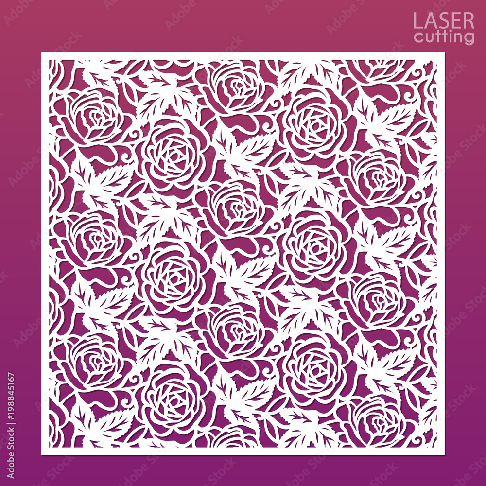 Die cut ornamental panel with pattern of roses. May be use for laser ...