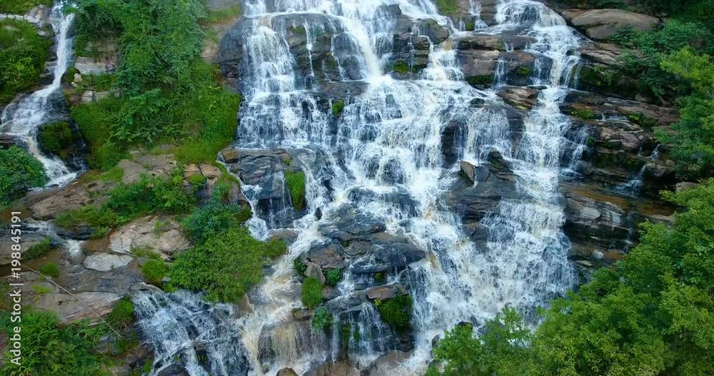 Aerial view of Maeya Waterfall , large waterfall located deep in forest ...
