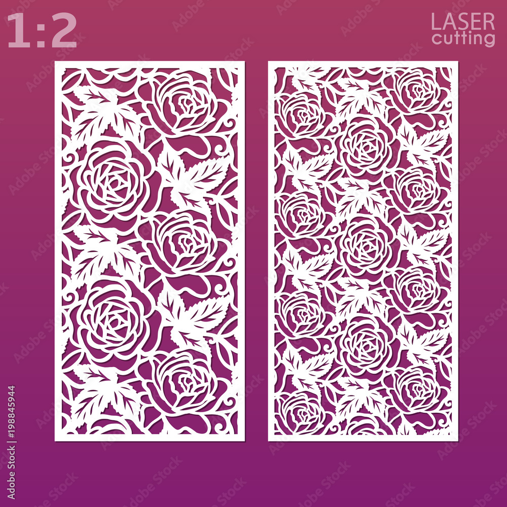 Die cut ornamental panels with pattern of roses. May be use for laser ...
