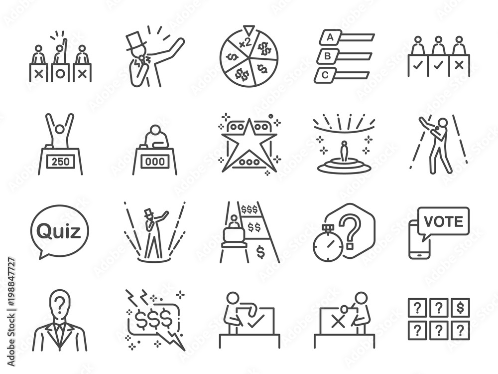 Game show icon set. Included the icons as singer, quiz, prize ...