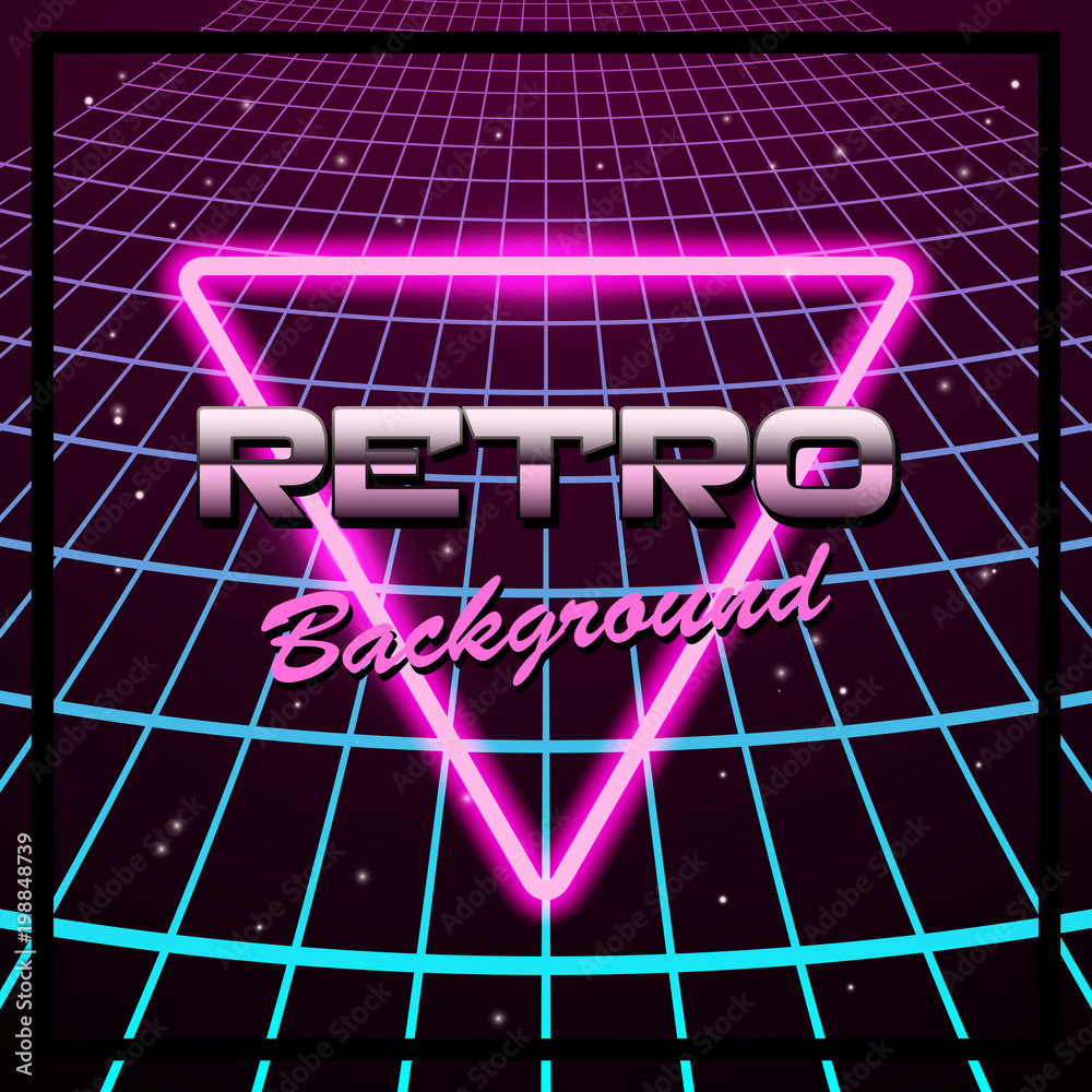 Abstract 80s retro background with neon triangle, vector illustration ...