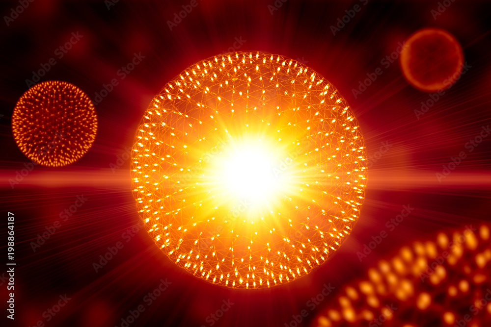 CG model structure form of Nucleus Atom Nuclear explode bomb emit x-ray ...