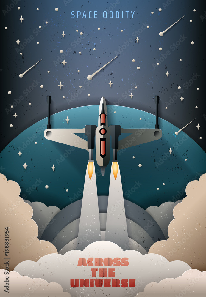Paper art style. Startup rocket concept. Rocket launch poster. Starry ...