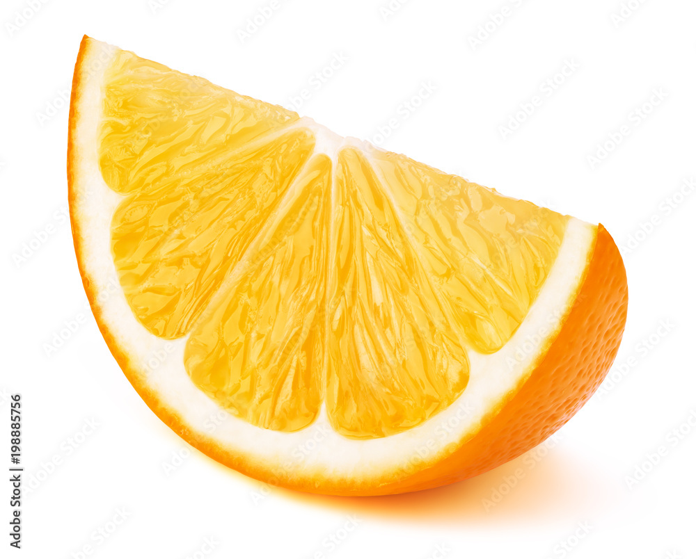 Perfectly retouched orange fruit slice isolated on the white background ...