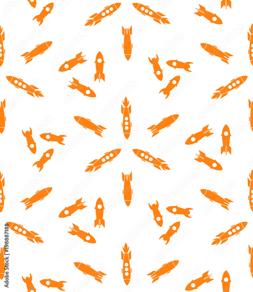 Vector seamless pattern from rocket icon and rocket silhouette of white ...