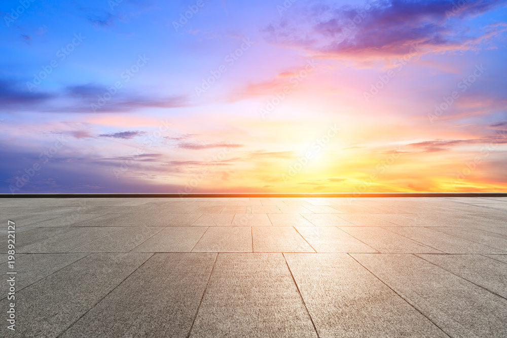 empty square floor and sky clouds at sunset Stock Photo | Adobe Stock