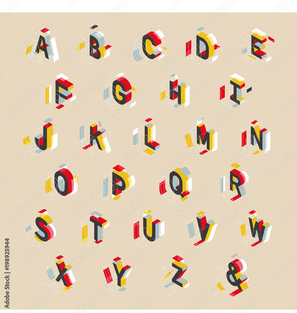 isometric english alphabet icons. vector flat design illustration set ...