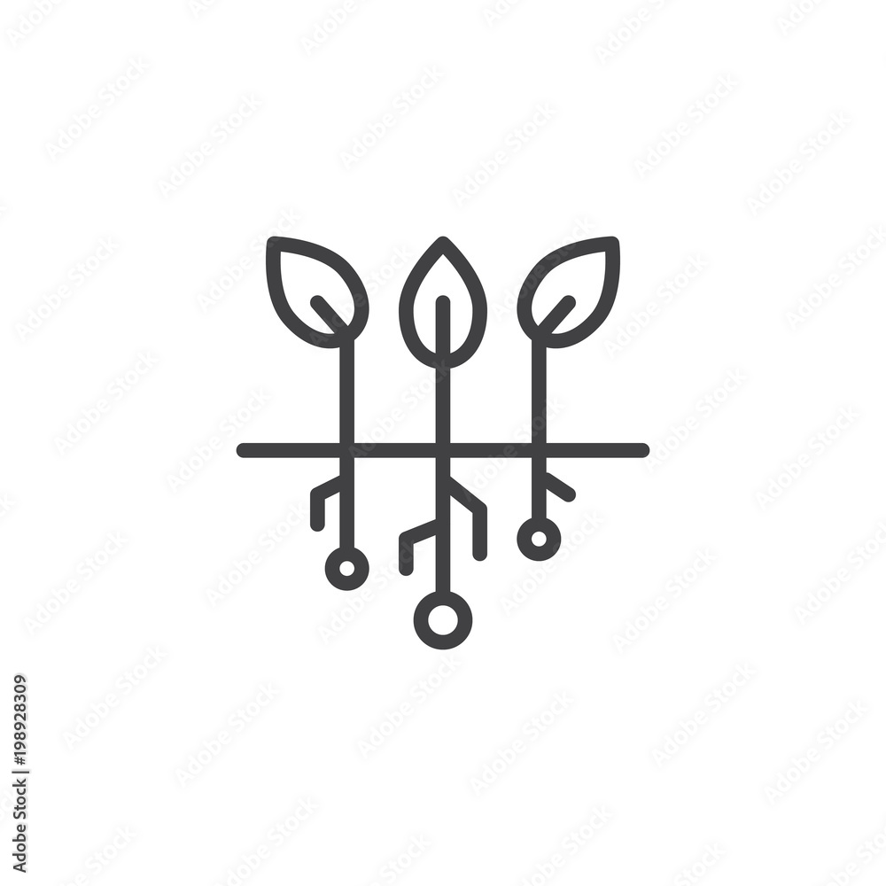 Growing plants technology outline icon. linear style sign for mobile ...
