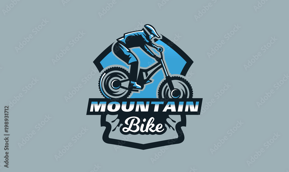 Colorful emblem, badge, logo of a rider on a mountain bike. Bicycle ...
