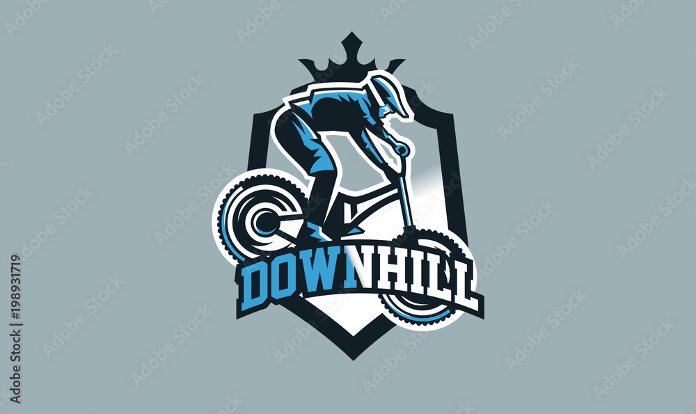 Colorful emblem, badge, logo of a rider on a mountain bike. Bicycle ...
