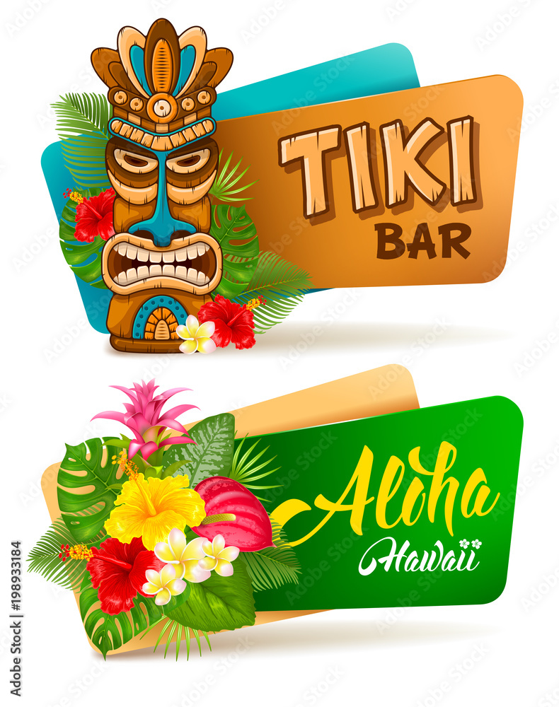 Aloha Tiki bar banners set Stock Vector | Adobe Stock
