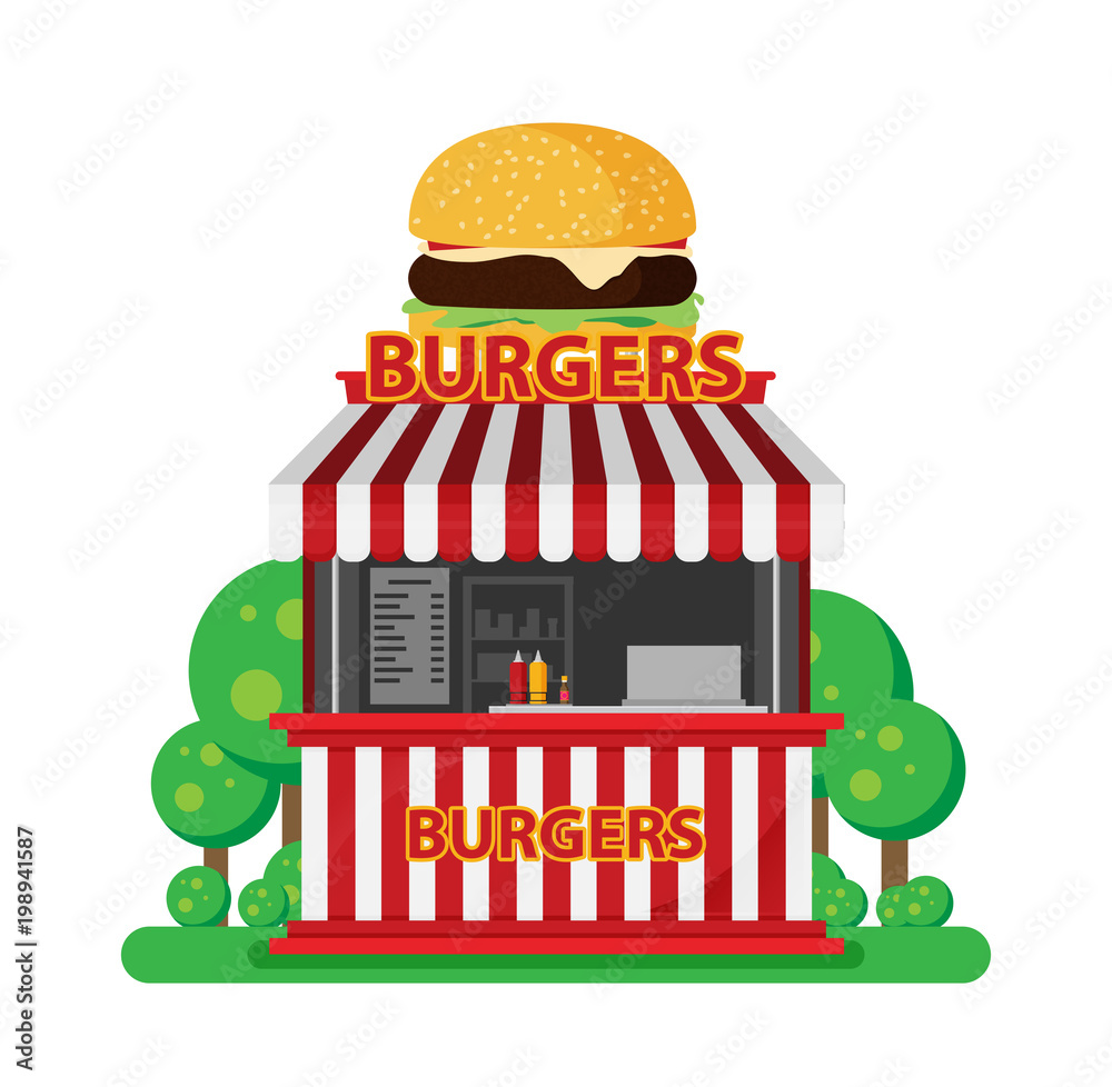 Burgers shop. Vector flat illustation isolated on white background ...