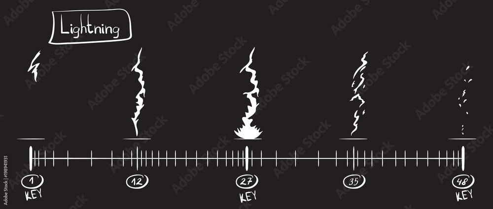 Storyboard animation lightning. The sketch on the timeline. Black and ...
