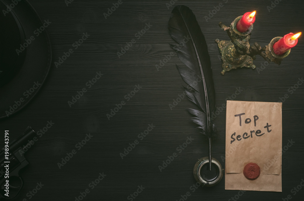 Top secret message document. Forbidden information. Detective agent ...