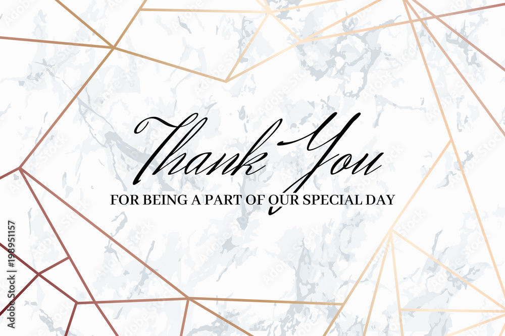 Thank you geometric design card template. White marble background and ...