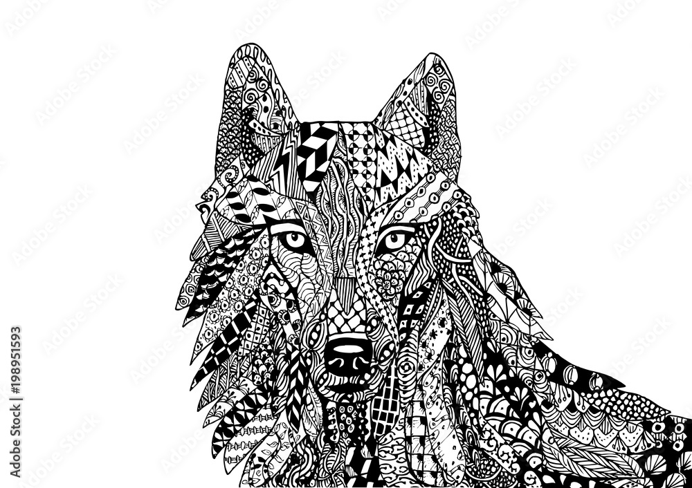 Wolf, zentangle drawing Stock Illustration | Adobe Stock