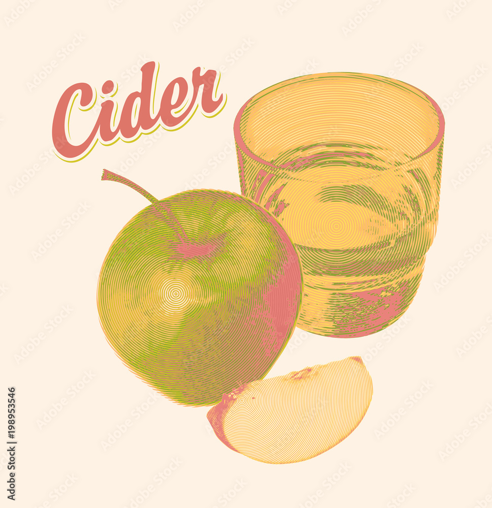 Vector banner for apple cider with a realistic image of an apple, glass ...