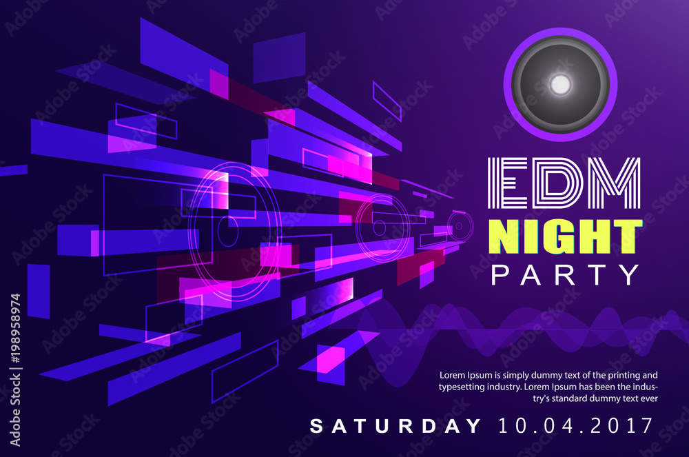 Electronic dj music night party design background poster vector Stock ...