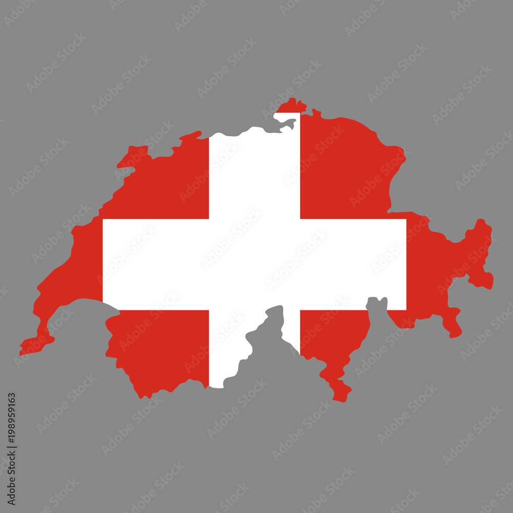 silhouette country borders map of Switzerland on national flag ...