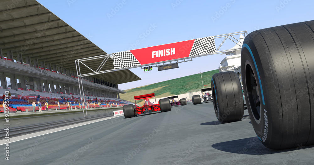 Race Car Crossing Finish Line