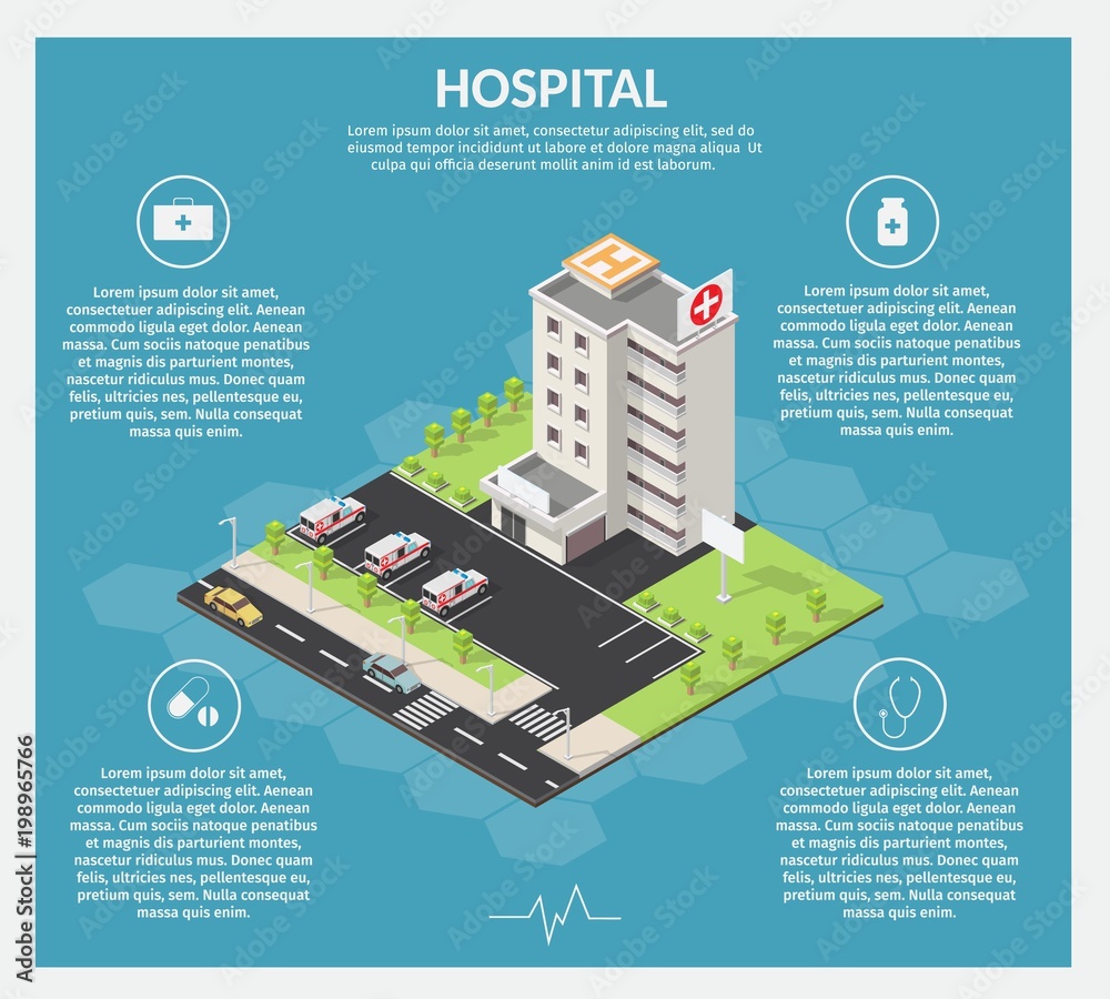 Vector isometric low poly illustration city medical center hospital ...
