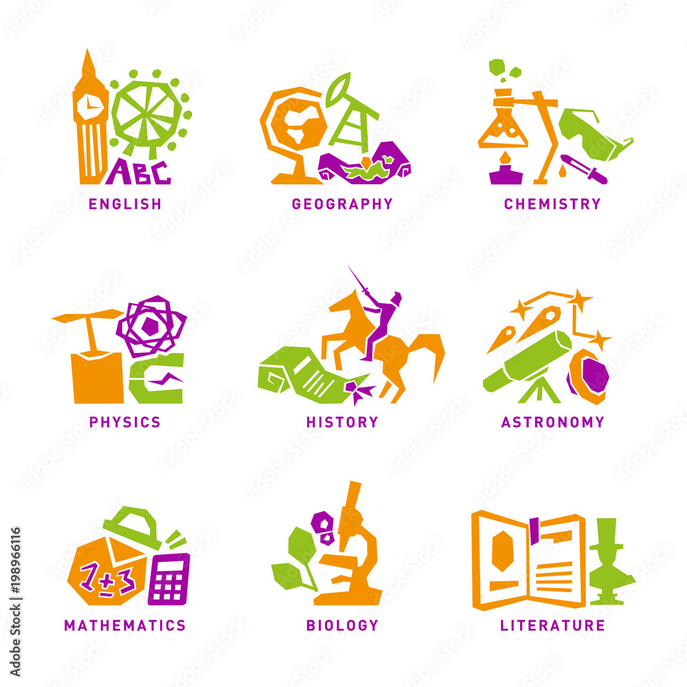 Set with school subjects icons for design. Vector Stock Vector | Adobe ...