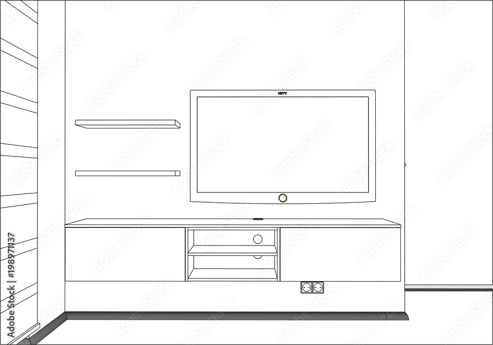 3D rendering. Modern living room interior. Modern creative TV furniture ...