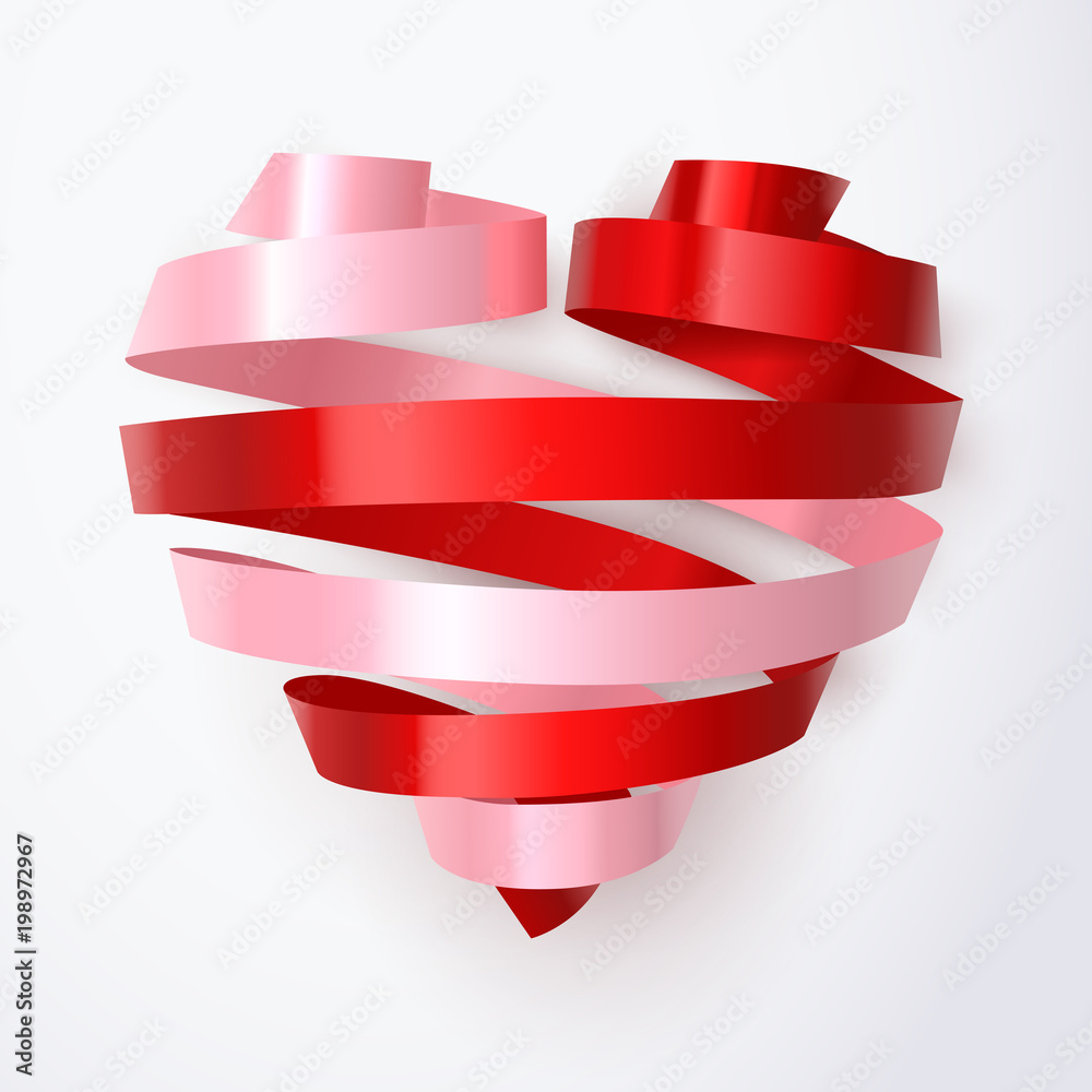 Twirl red and pink heart ribbon on white background Stock Vector ...