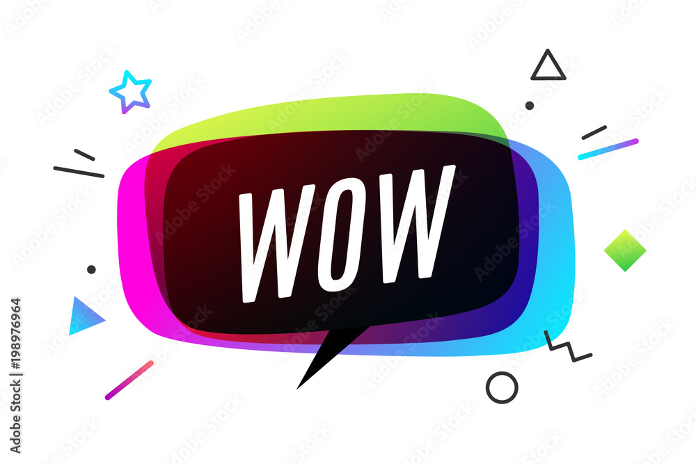 Wow Banner, speech bubble, poster and sticker concept, geometric style ...