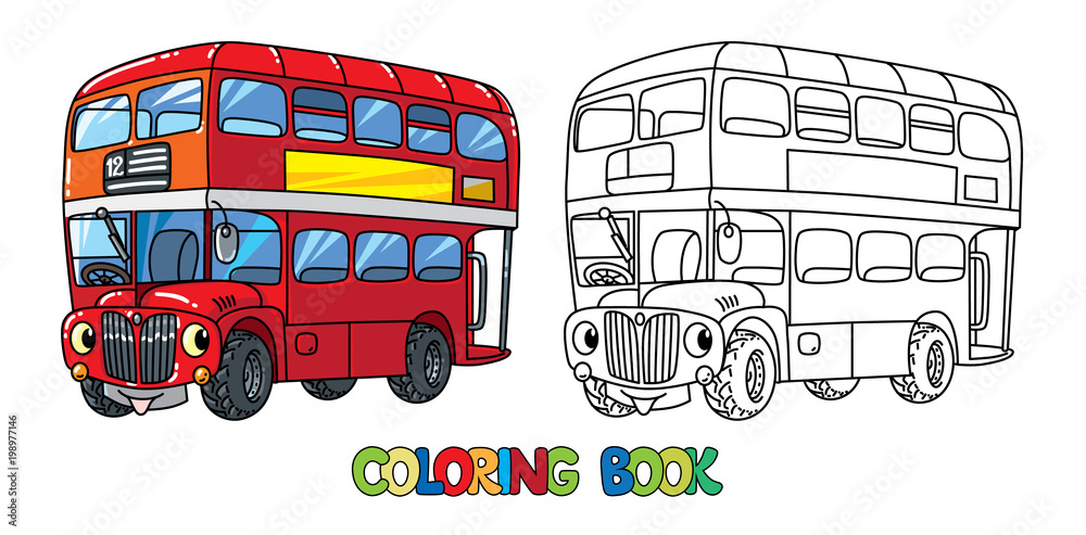 Funny small London bus with eyes. Coloring book Stock Vector | Adobe Stock