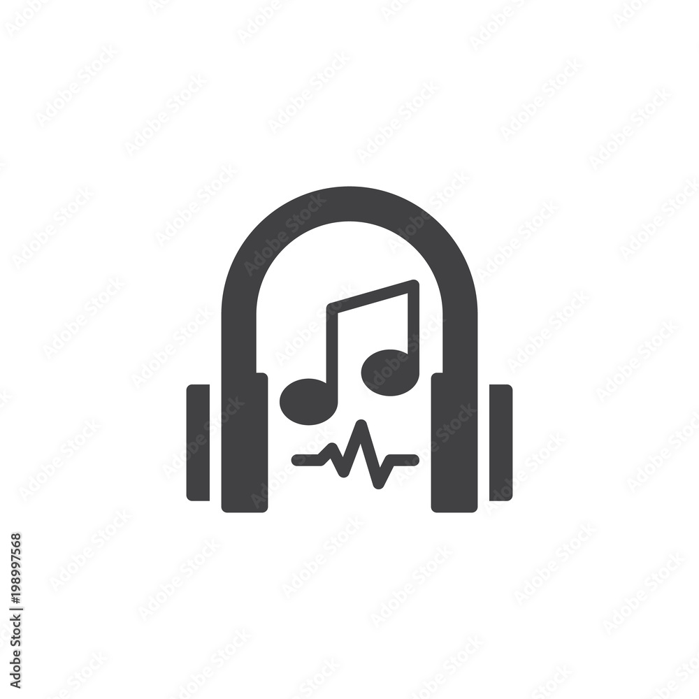 Headphones and musical note vector icon. filled flat sign for mobile ...