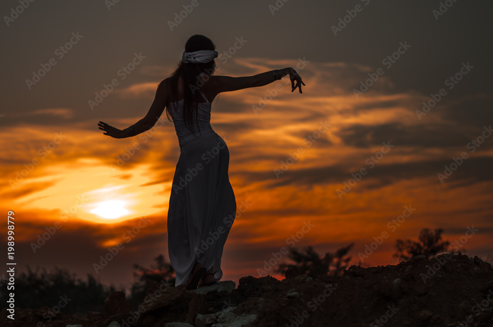 Girl Dancing Silhouette Sunset