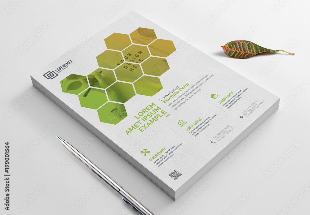 Flyer Layout with Hexagonal Designs Stock Template | Adobe Stock
