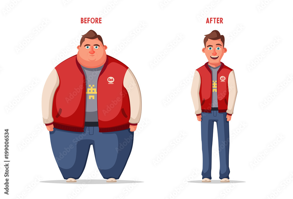 Sad fat man. Obese character. Fatboy. Cartoon vector illustration ...