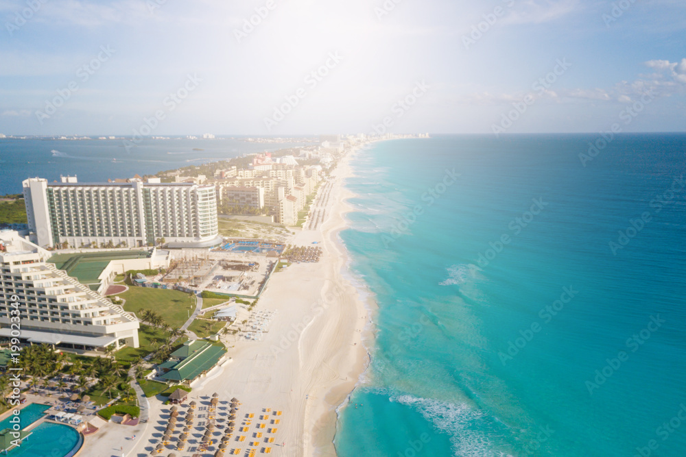 Cancun aerial view. Zona hotelera Cancun beach panorama top view ...