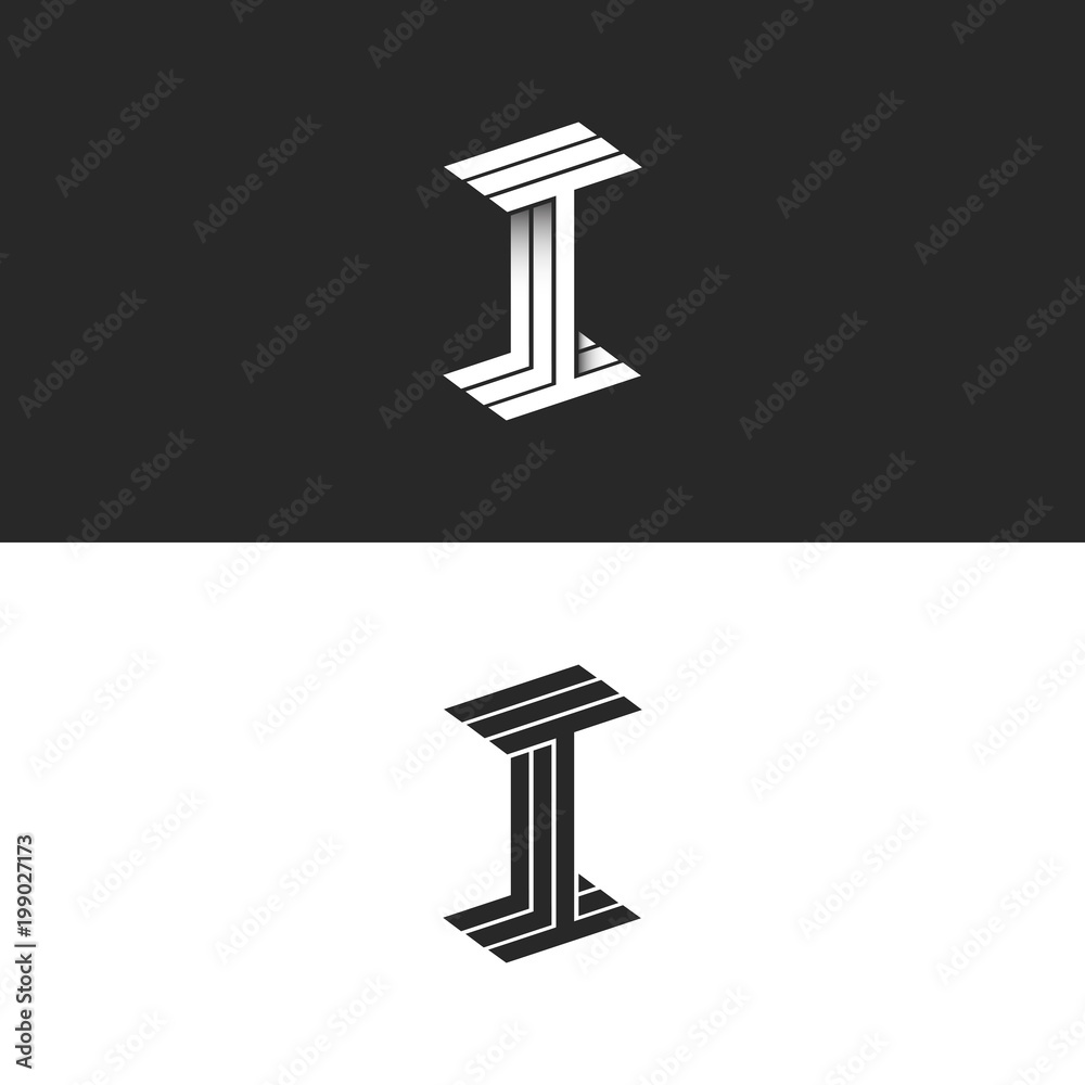 Letter I logo isometric symbol modern monogram, black and white ...