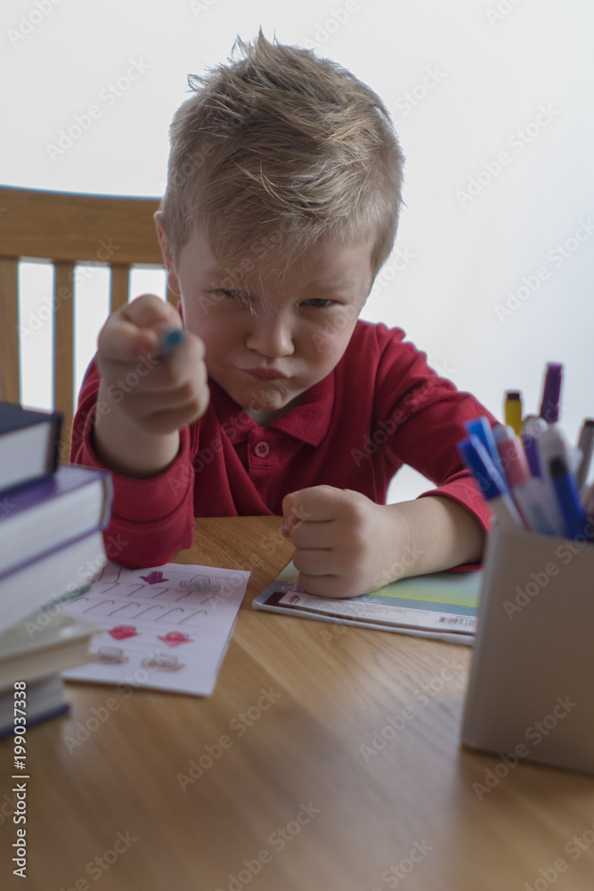 Little boy pointing his finger at the camera, selective focus Stock ...