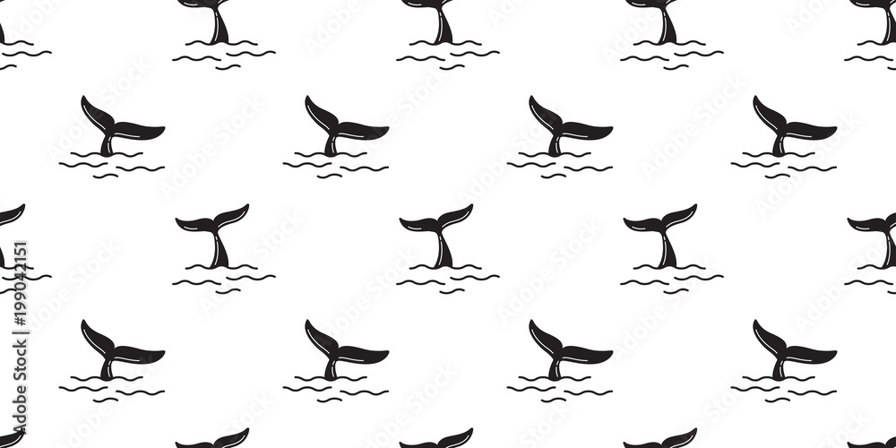 whale seamless pattern shark fin tail dolphin ocean sea isolated ...
