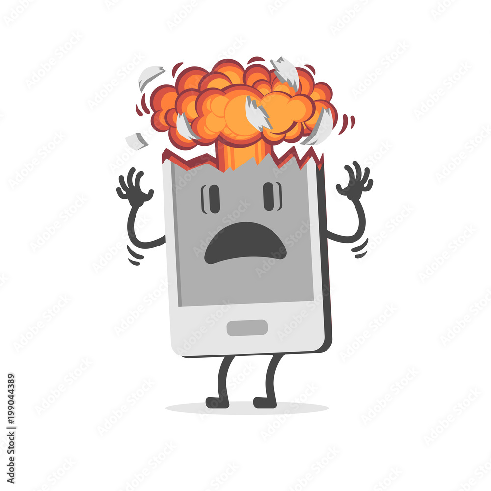 Mobile phone exploding due to overheating or swelling of the battery. A ...