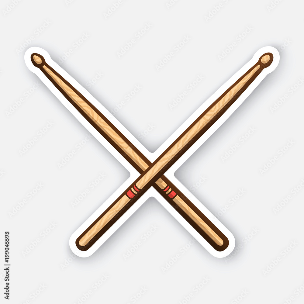 Sticker of crossed wooden drumsticks Stock Vector | Adobe Stock