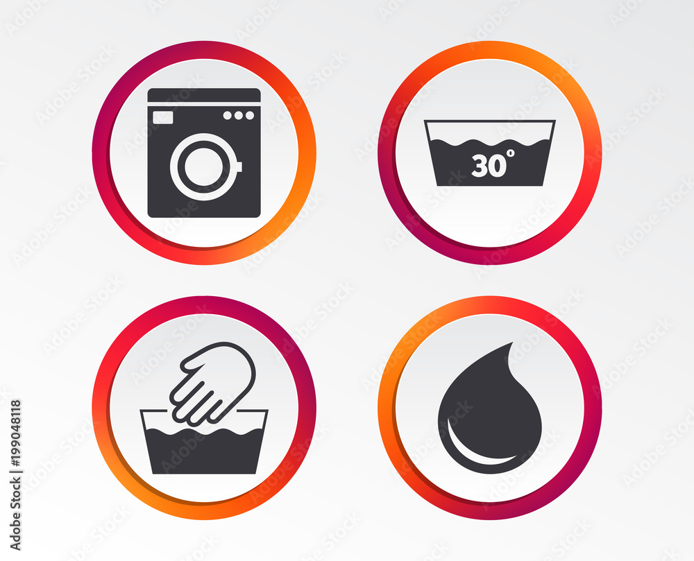 Hand wash icon. Machine washable at 30 degrees symbols. Laundry ...