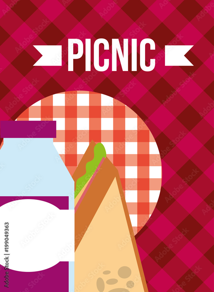 picnic slice sandwich and bottle juice delicious food vector illustration Stock Vector | Adobe Stock