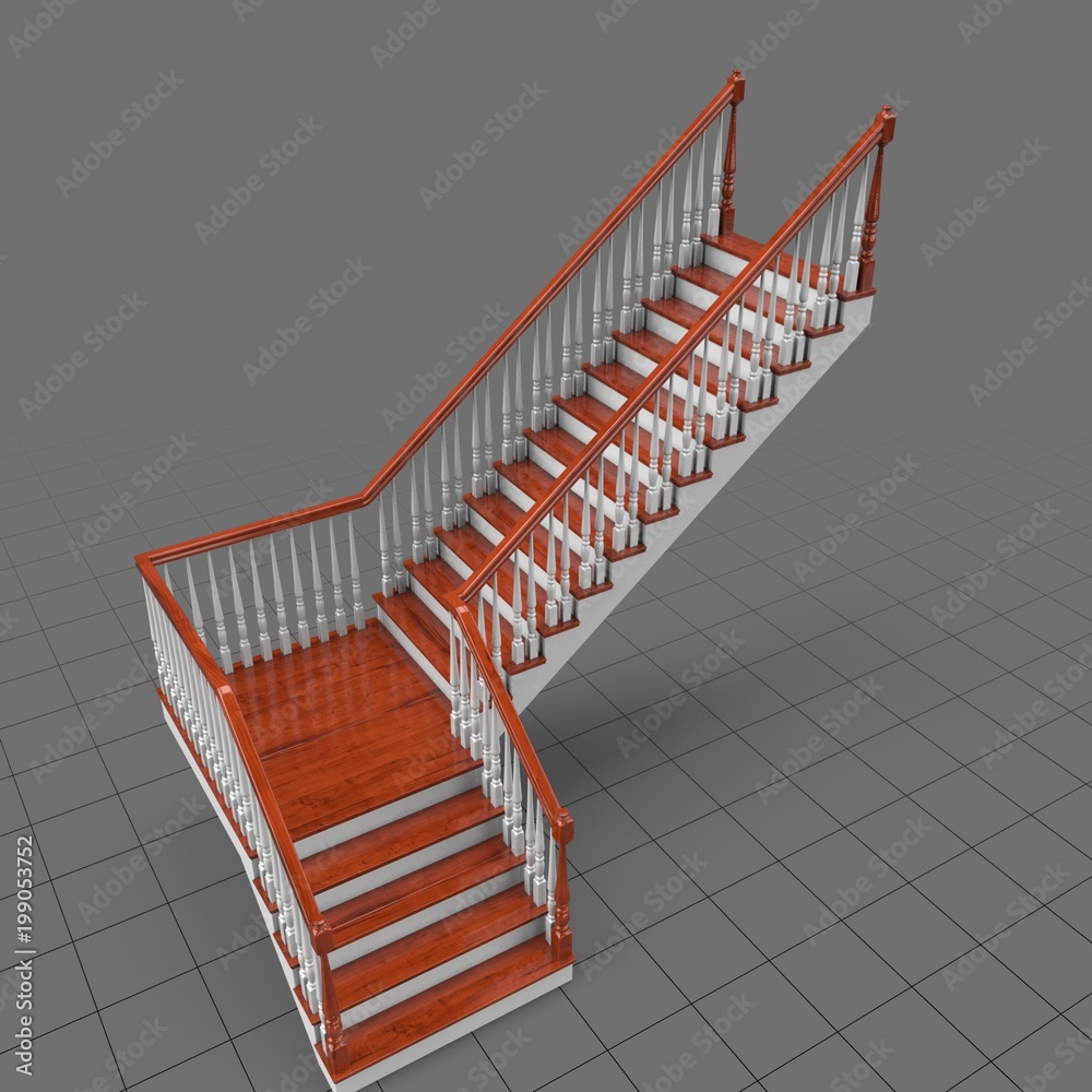 L-shaped residential staircase Stock 3D asset | Adobe Stock