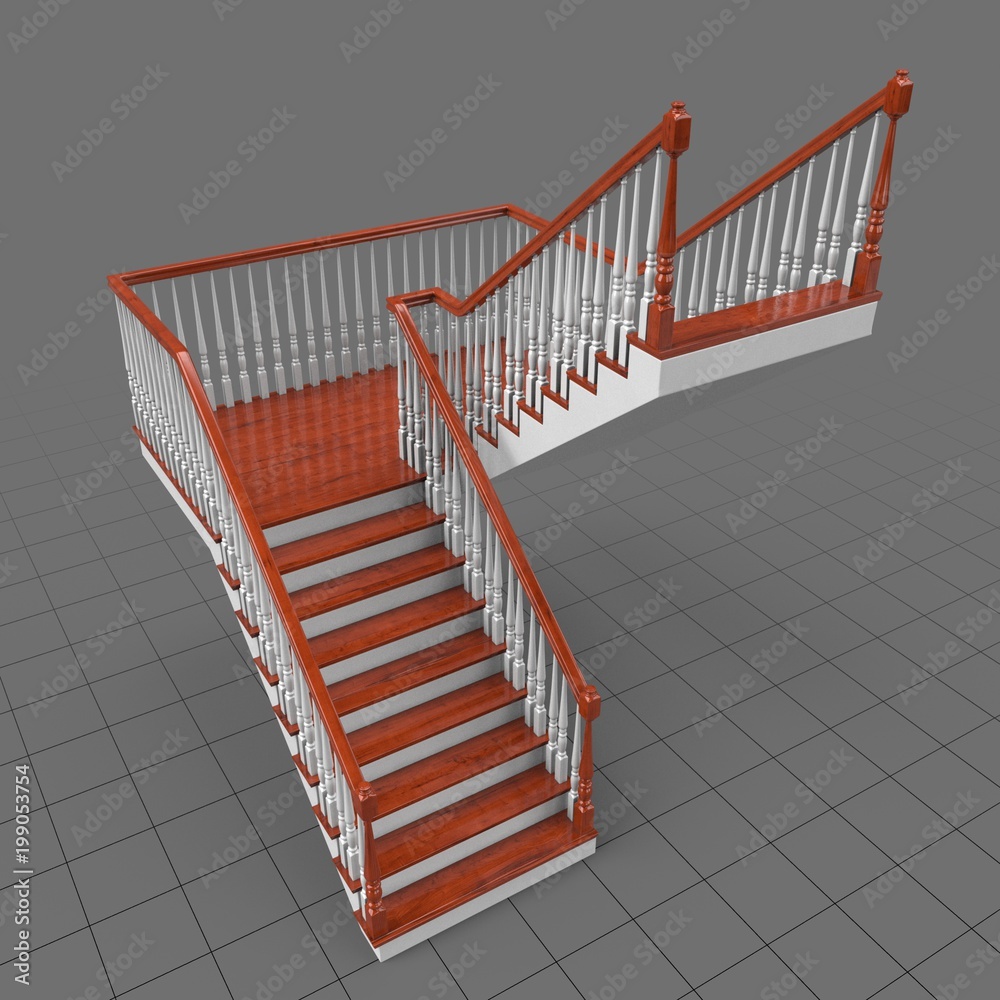 C-shaped residential staircase Stock 3D asset | Adobe Stock