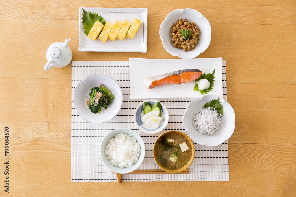Japanese breakfast, bird's-eye view shooting Stock Photo | Adobe Stock